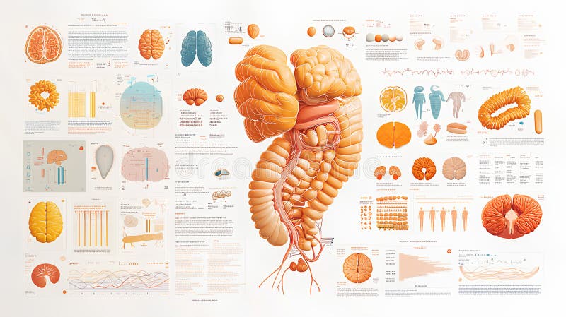 Digestive System and Brain Anatomy Infographic Stock Illustration ...