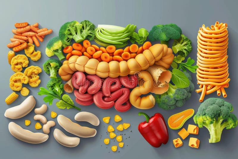 Digestive System, Food Breakdown and Absorption Stock Illustration ...