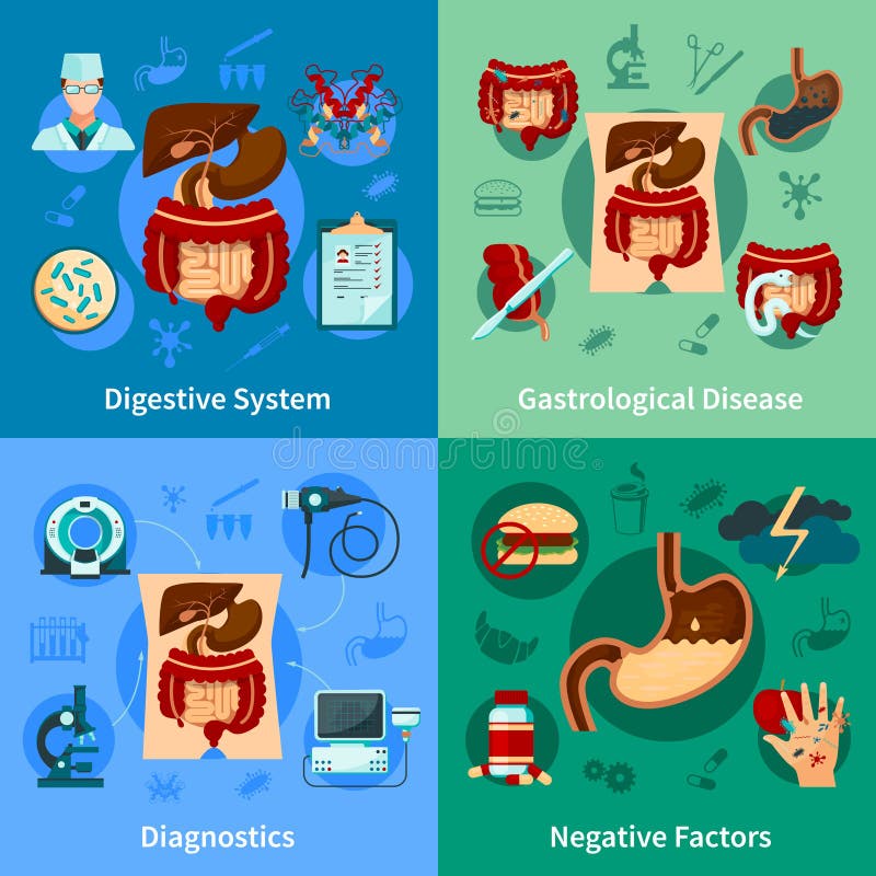Digestive System Icons Set stock vector. Illustration of medicine ...