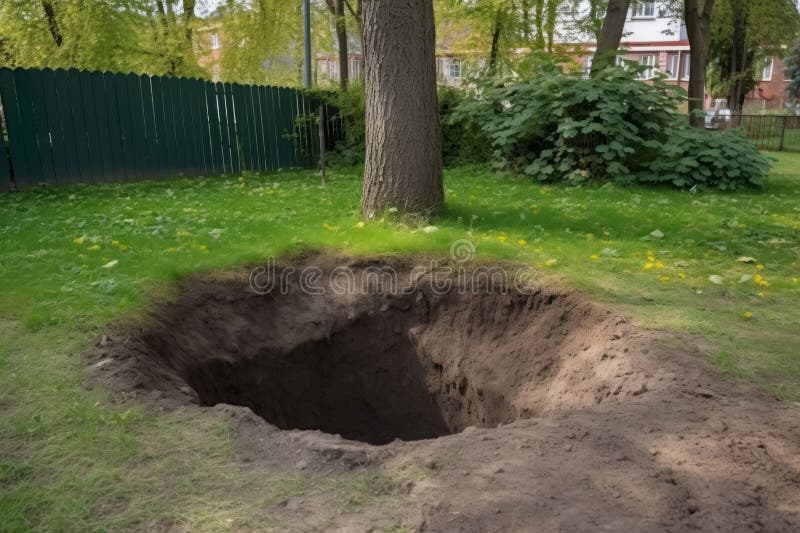 Digged Round Deep Grave in Backyard. Generate Ai Stock Image - Image of ...