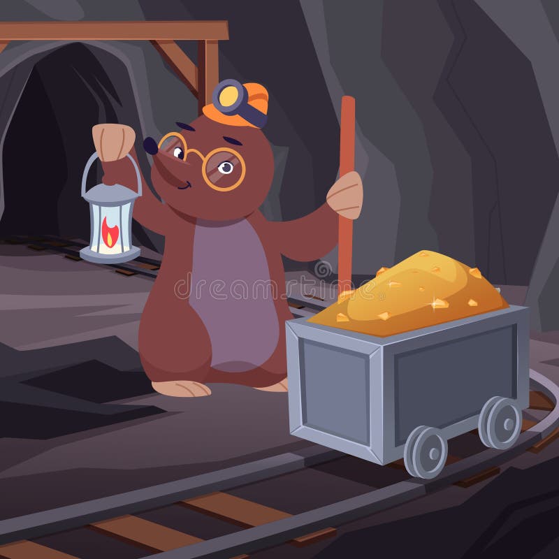 Digger Animal. Mole Wild Animal in Cave Mining Gold Stock Illustration ...