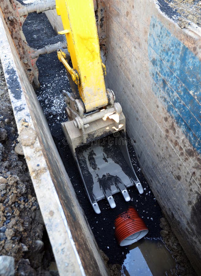 Digger Arm, Sewage Pipe Digging Stock Image - Image of construction ...