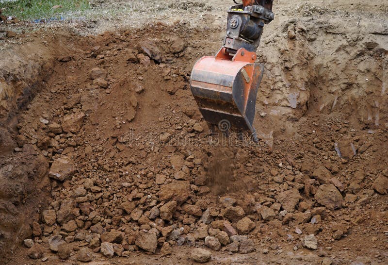 Digger with a Bucket in the Front Stock Image - Image of building, bank ...