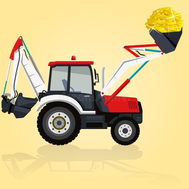 Digger with coins stock vector. Illustration of excavator - 52787160