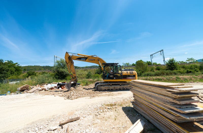 Digger in Contruction Building Site Stock Image - Image of excavator ...
