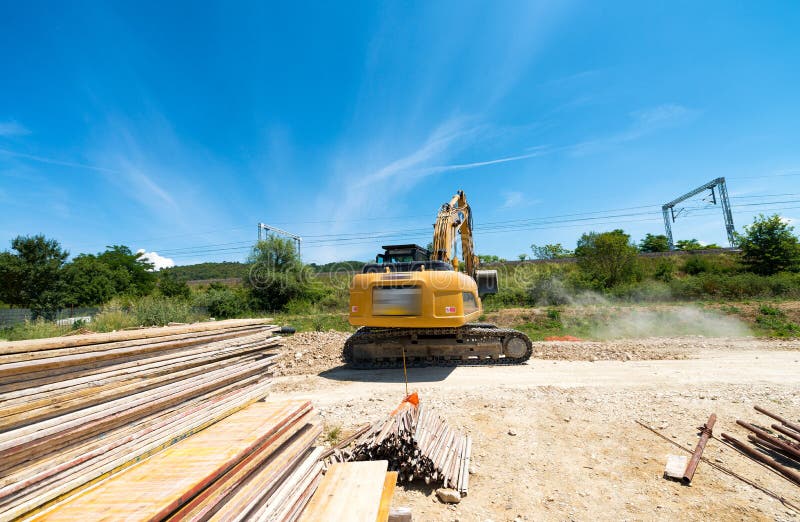 Digger in Contruction Building Site Stock Image - Image of loader ...