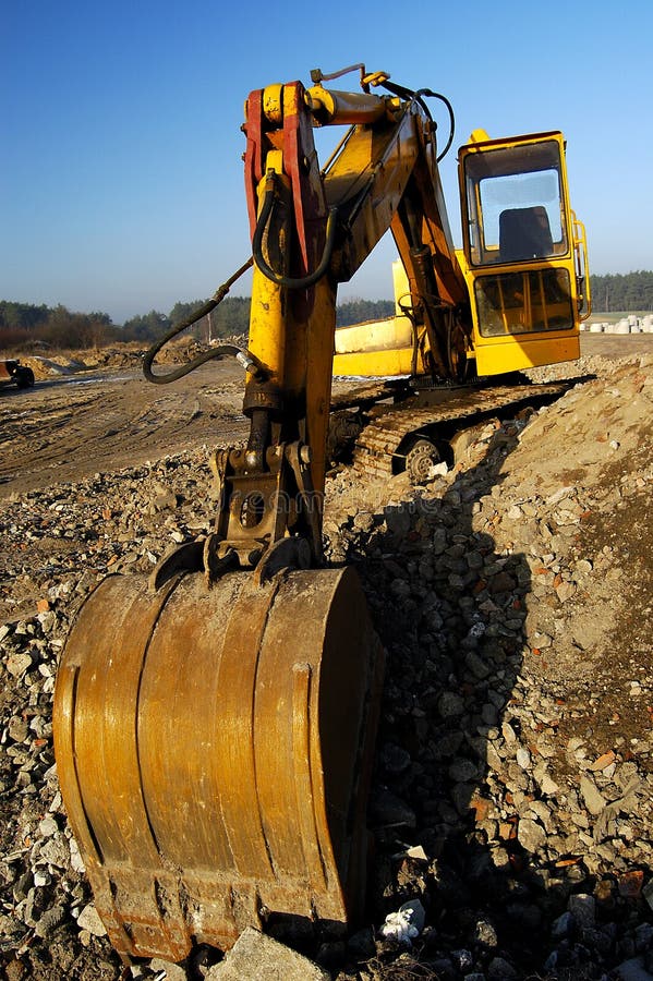 Digger Dig Out in Industrial Landscape Stock Image - Image of edifice ...