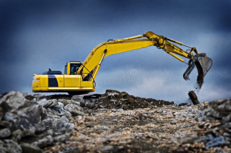 Digger Excavator with Raised Boom Stock Photo - Image of bucket, digger ...