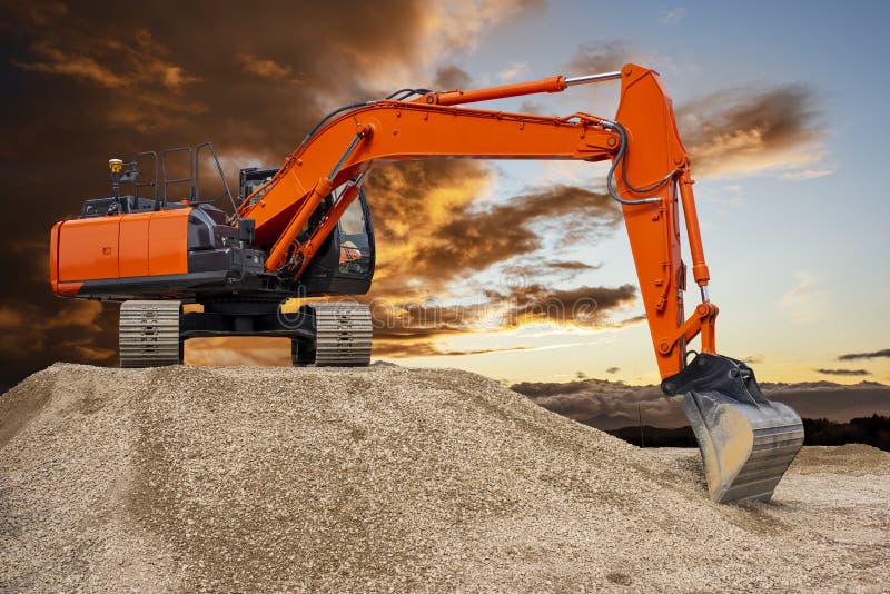 Digger and Excavator at Work in Construction Site Stock Image - Image ...