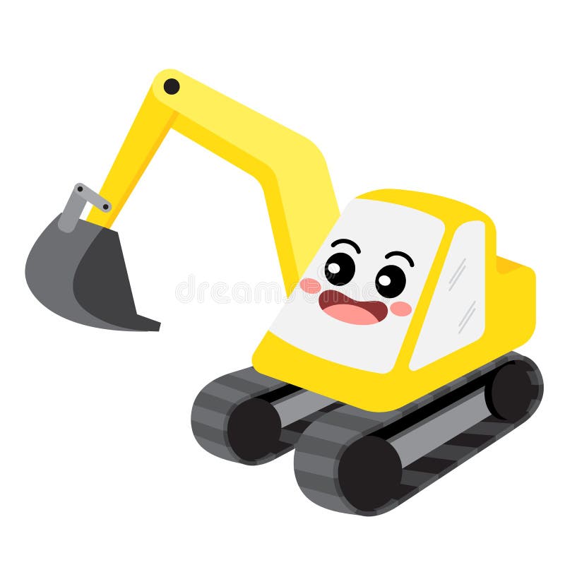 Digger Transportation Cartoon Character Side View Vector Illustration ...