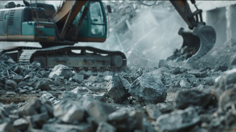 Digger is at Work on Construction Site Stock Image - Image of floor ...