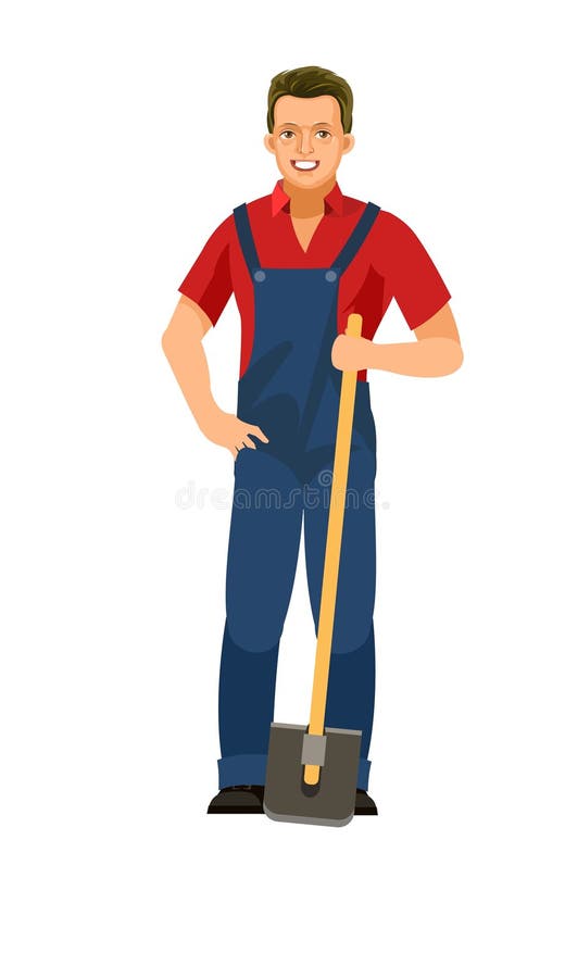Digger. Worker in Overalls. Fun Cartoon Style. Object is Isolated on ...