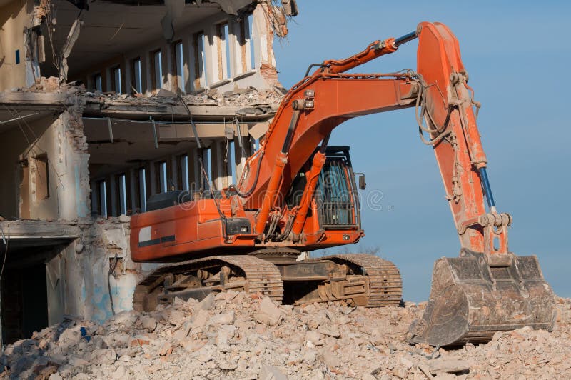 Demolition Construction Work. Worker at Building Site Stock Image ...