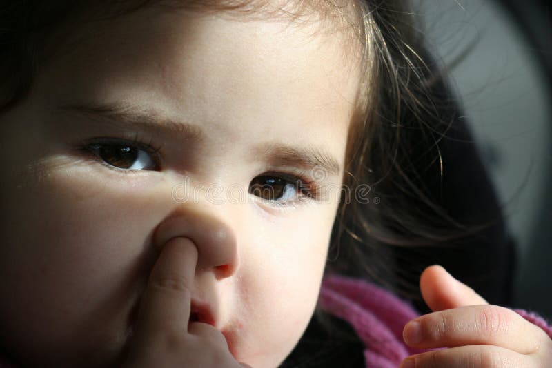 Little Girl Picking Her Nose Stock Photo - Image of finger, ponytail ...
