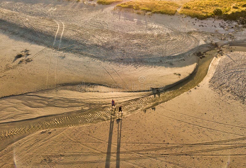 Aerial Drone Image of Digging for Shells on a Small Inlet Leading To ...