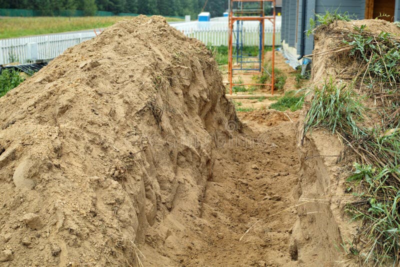 Digging a deep trench stock photo. Image of area, groundwork - 265157294