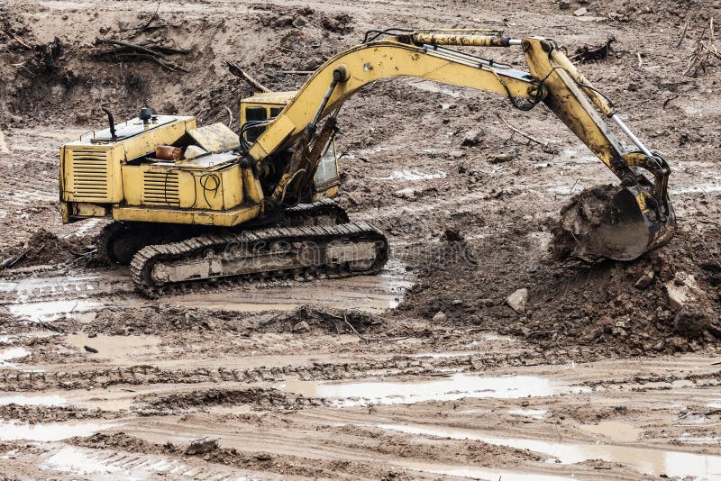 Digging Excavator Machine at Building Construction Site Stock Image ...