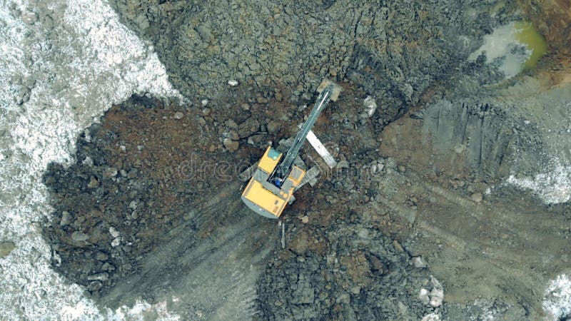 Excavator is Digging Copper Ore in a Top View Stock Footage - Video of ...