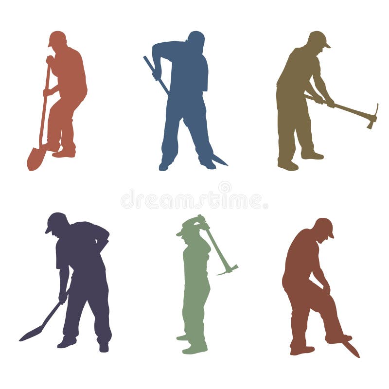 Digging Man Icon Illustration. Silhouettes of People with Shovel Stock ...