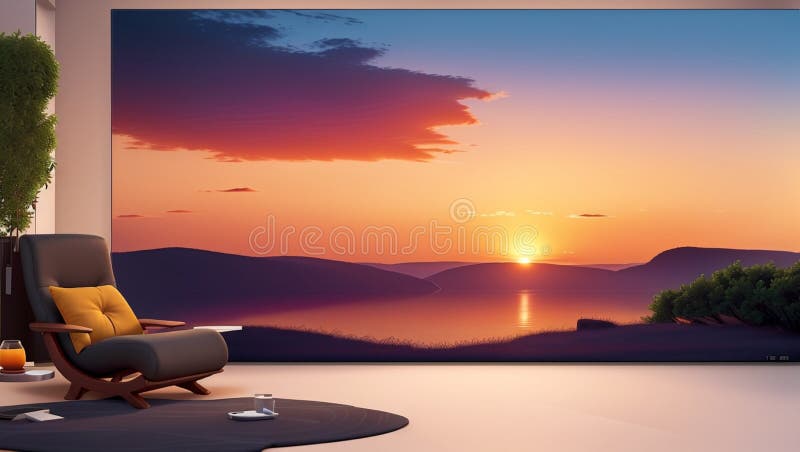 "DigiSerene Sunset: Elevate Your Space with Tech-Savvy Tranquility" Stock Illustration ...