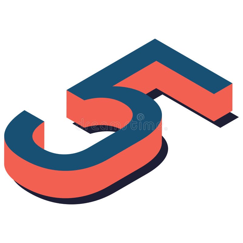 Digit 5 in Isometric View. Blue-orange Colors Stock Illustration ...