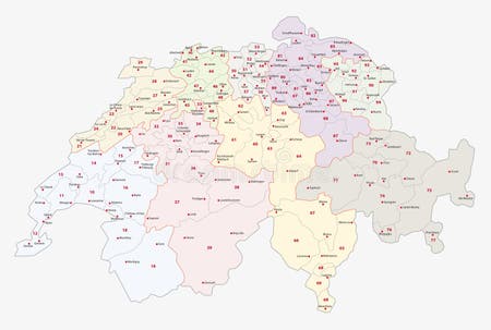 2-digit Postcode Areas Switzerland Stock Vector - Illustration of digit ...