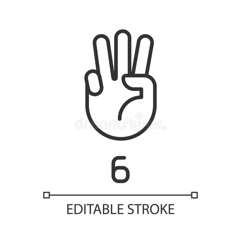 Digit Six in American Sign Language Pixel Perfect Gradient Linear ...
