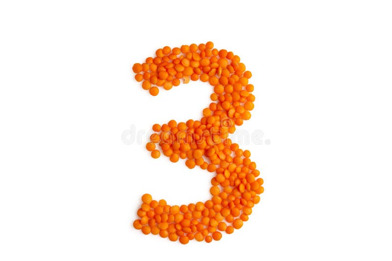 The Digit 3 (three) Formed from Red Lentil Grains Against a Clean White ...