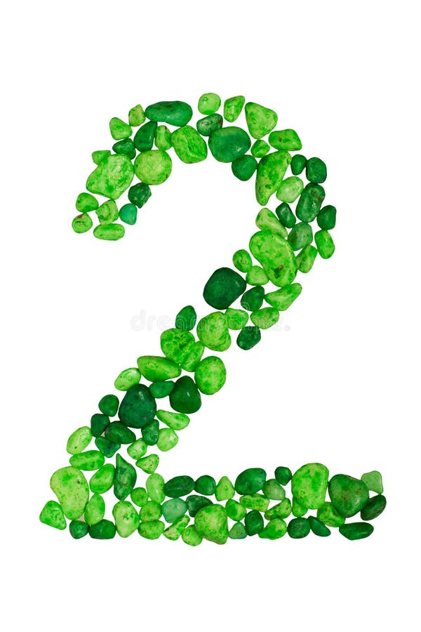 Digit Two of Green Decorative Pebbles Isolated on White Background ...