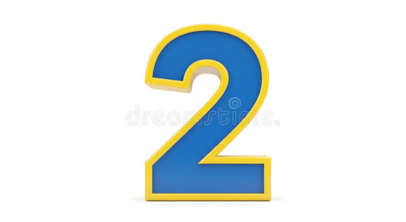 Digit Two Isolated on White, Colorful 3D Rendering for Educational ...