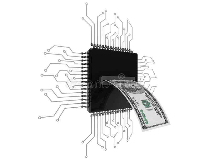 Digitaal Geldconcept Dollarsrekening Over Microchips Met Kring Stock ...