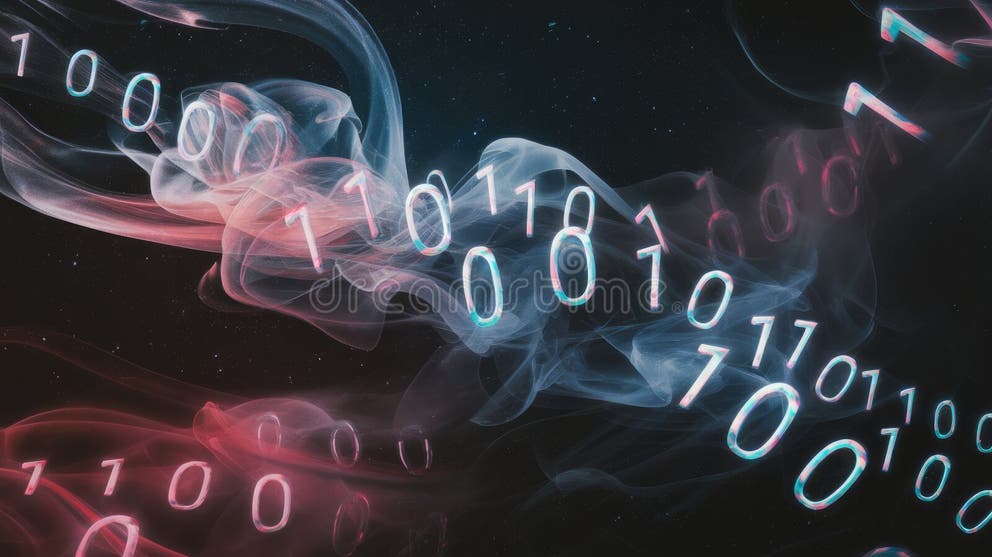 Digital Abstract Art Featuring Binary Code with Colorful Smoke Effects ...