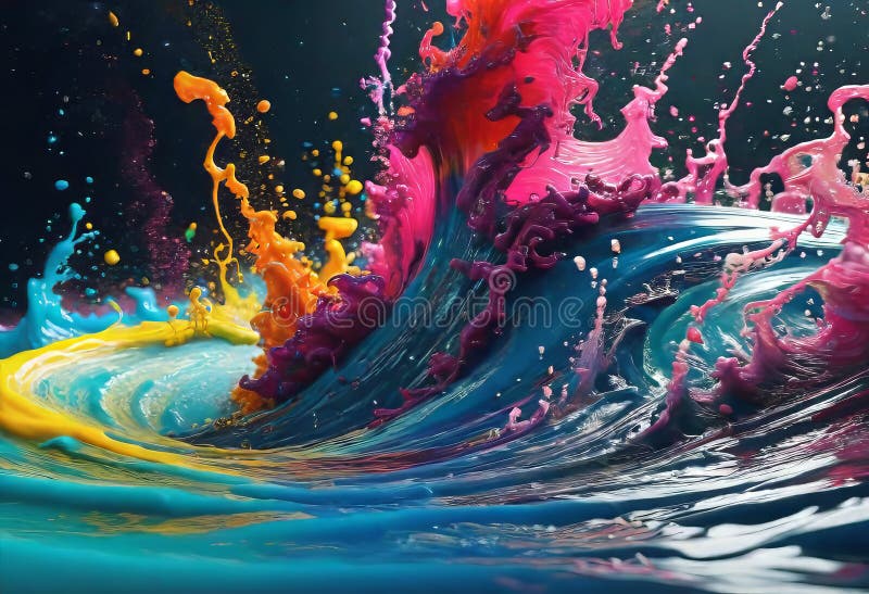 Digital Abstract Artwork, Abstract Splashes of Bright Paint Create a ...