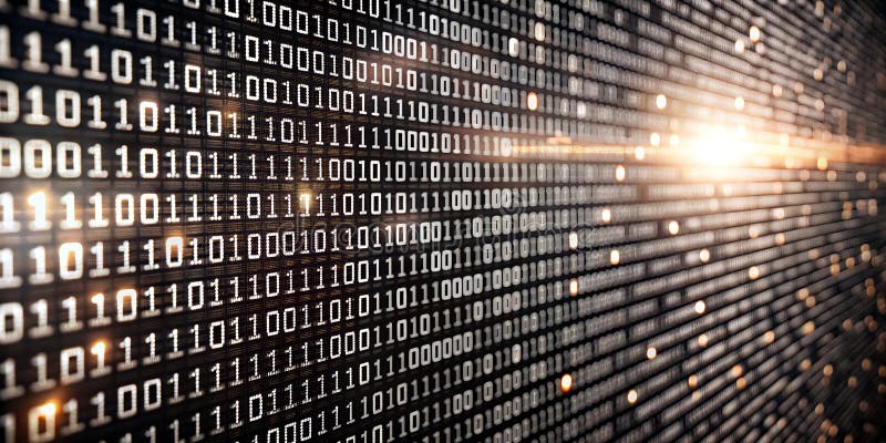 Structured Binary Code with Bright Light and Lens Flare in Abstract ...