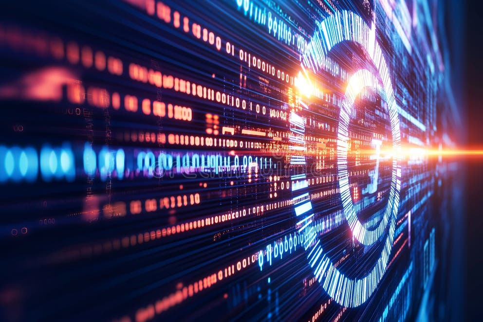 Digital Abstract Background with Binary Code and Glowing Elements Stock ...