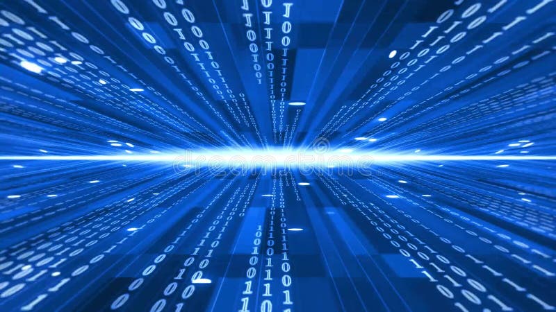 Binary Code in Blue Colour - Abstract Speed Motion in a Tunnel Design - Technology Background ...