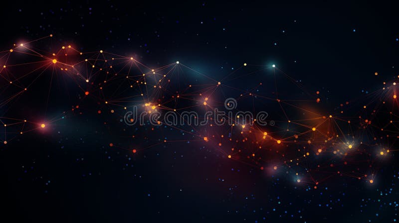 Abstract Network Connections with Lights on Dark Background Stock Photo ...