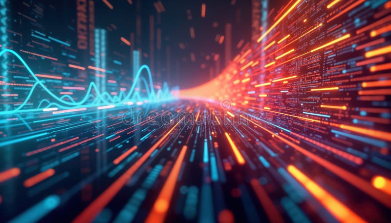 Digital Abstract Background Displays Fast Data Flow. Dynamic Lines of ...