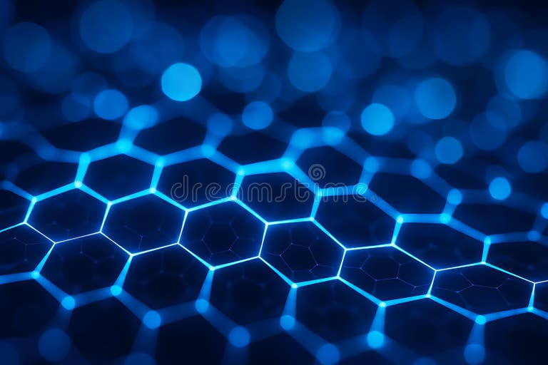 Abstract Blue Hexagonal Network with Glowing Nodes and Bokeh Lights ...