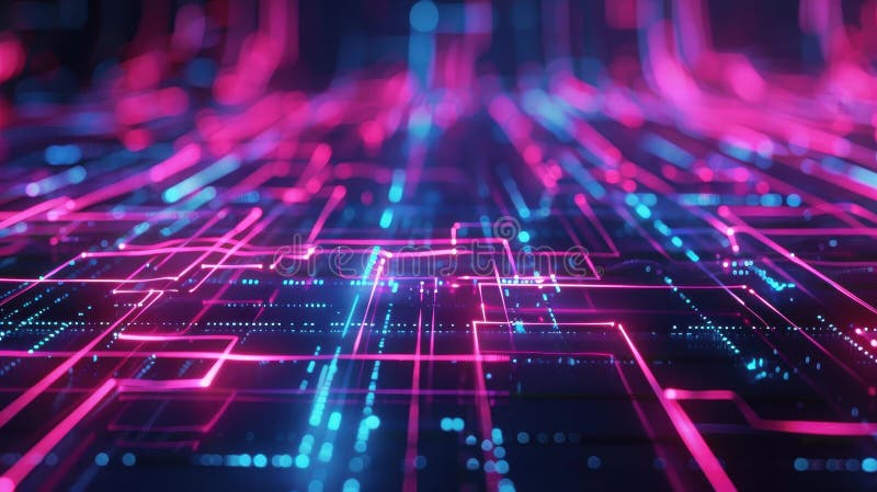 Abstract Neon Lights Pattern with Geometric Shapes Stock Illustration ...