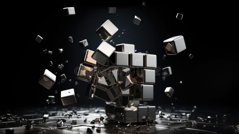 Digital Abstract Background of Flying Cubes in Black and Gold Stock ...