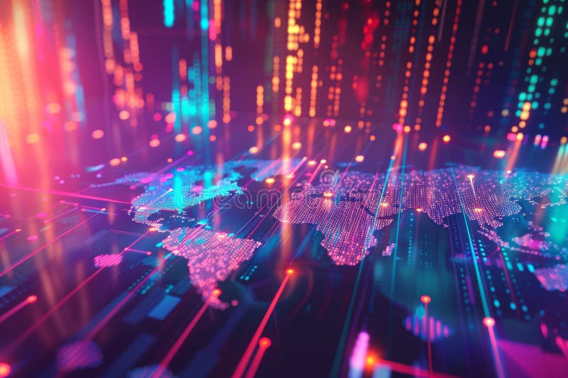 Digital Abstract Background with Glowing Graphs and Map of Digital ...