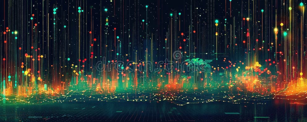 Digital Abstract Background of Multicolored Data Charts and Vivid Light ...