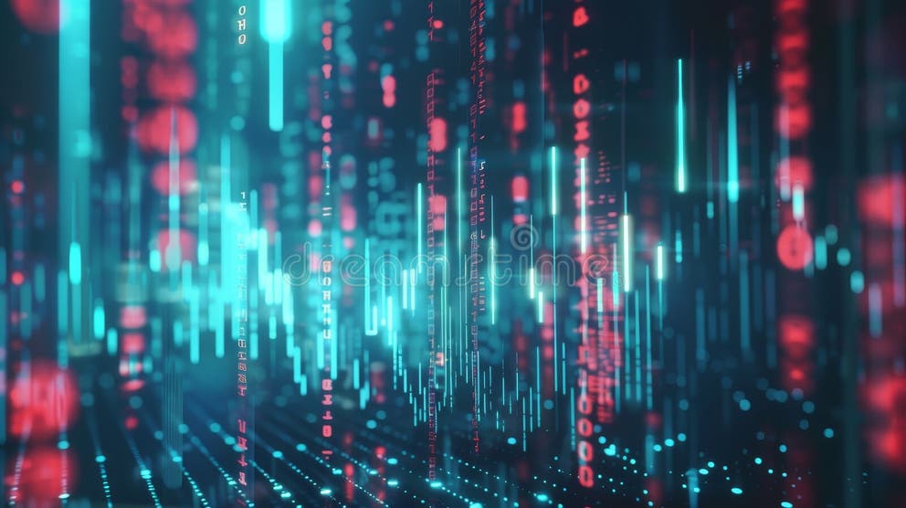 Digital Abstract Background with Neon Lines and Binary Code Stock ...