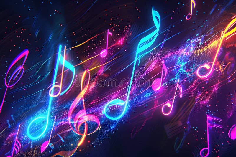 Vibrant Neon Music Notes Abstract Background Stock Photo - Image of ...
