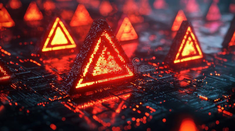 Digital Abstract Background with Red Triangles and Circuit Patterns ...