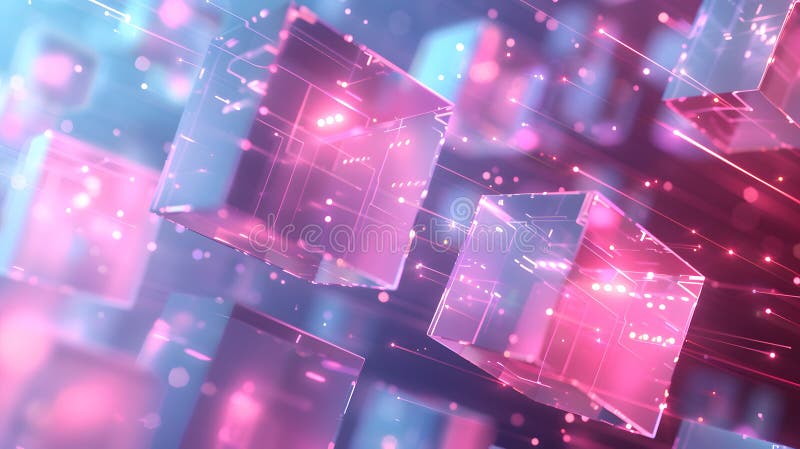 Digital Abstract Background with Transparent Cubes and Particles Stock ...