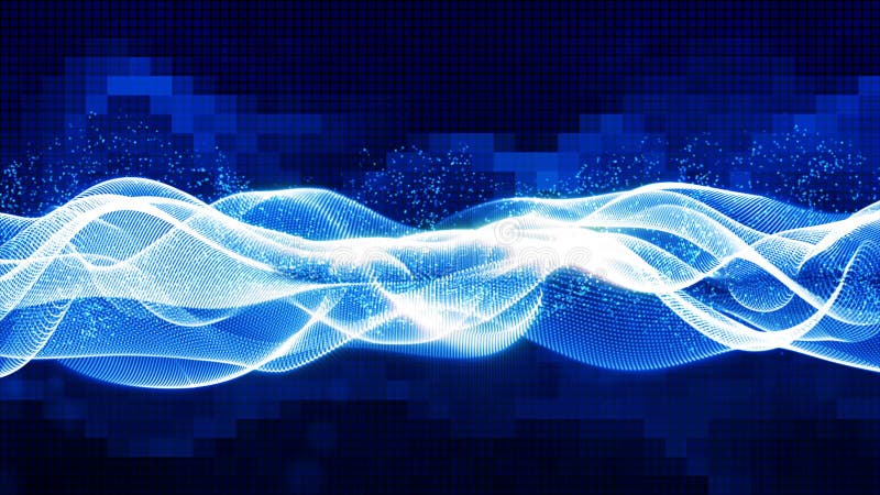 Abstract Blue Color Digital Particles Wave Motion Background Stock ...