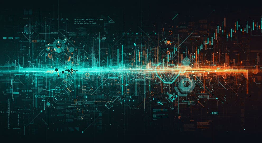 A Digital Abstract Composition Features a Central Glowing Line, Transitioning from Teal Stock ...