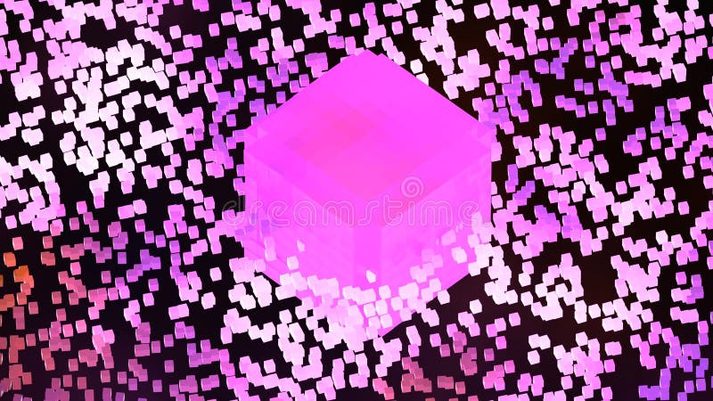 Digital Abstract Cube with Floating Particles in Vibrant Neon Hues on ...